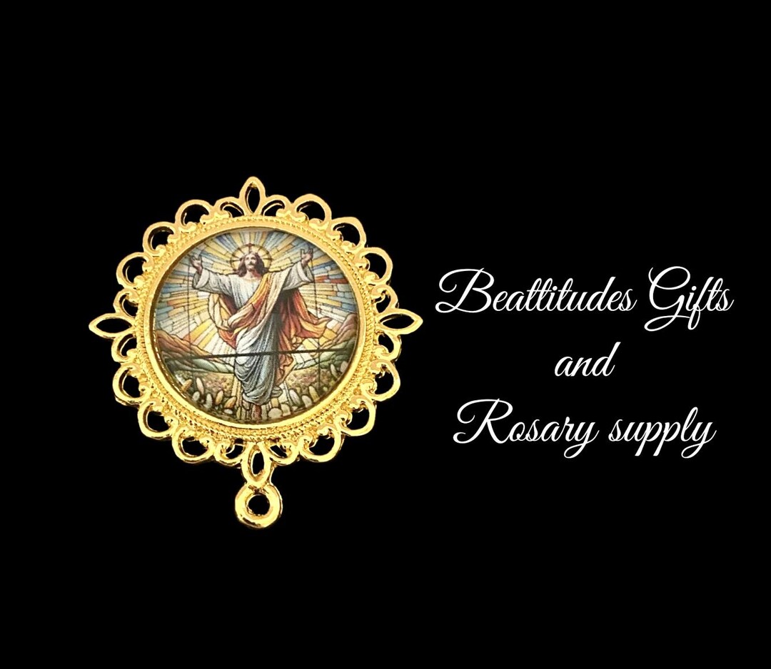 EASTER Gift Risen Jesus LARGE Rosary Centerpiece Art Catholic Connector ...