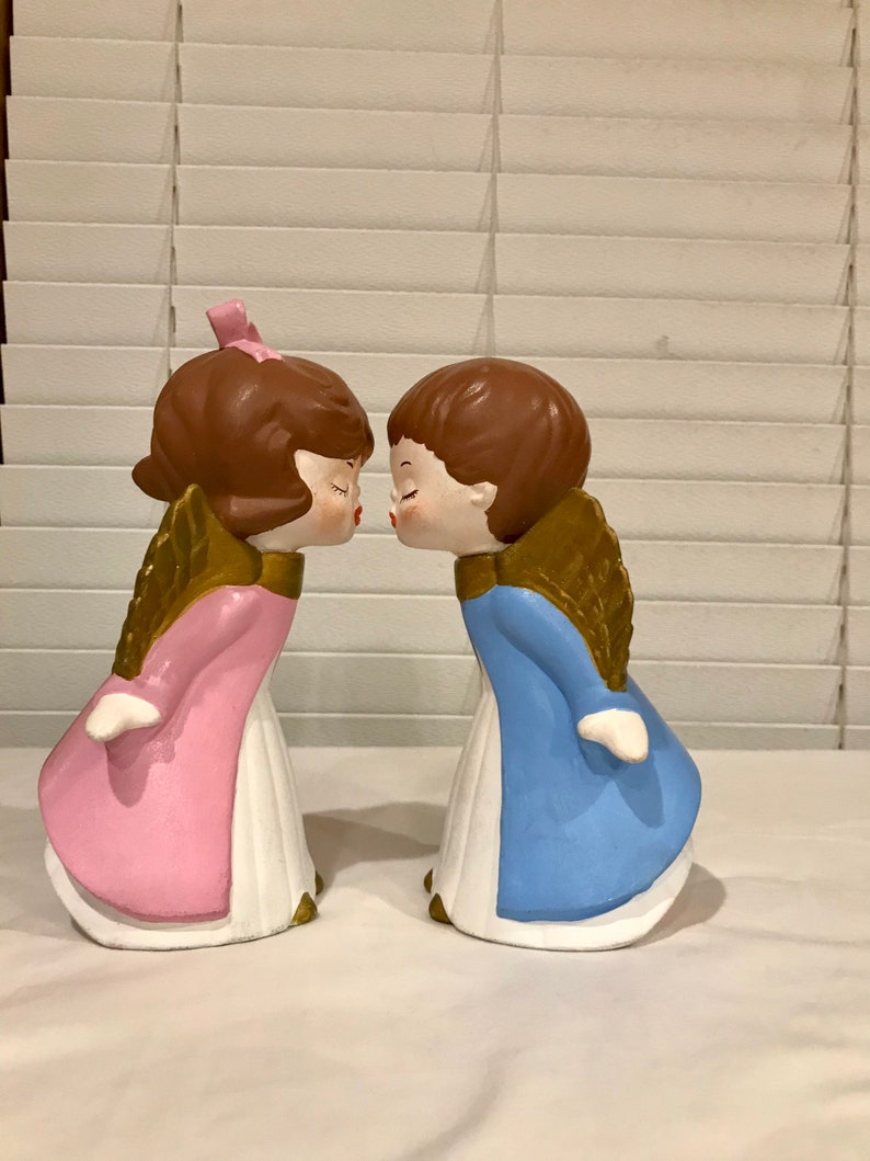 Vintage Kissing Angels Large Ceramic Painted Adorable Retro Gift Retro ...