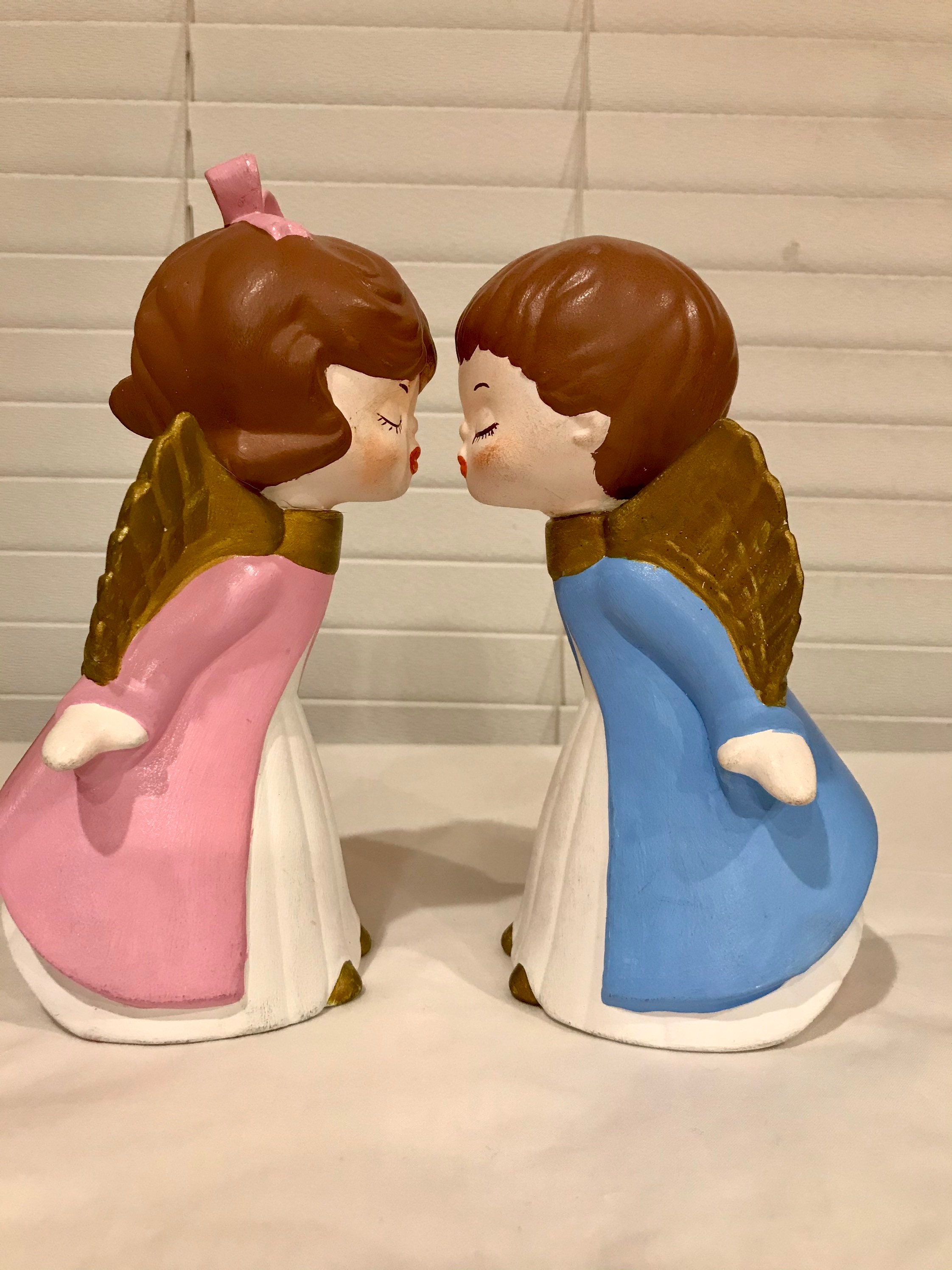 Vintage Kissing Angels Large Ceramic Painted Adorable Retro Gift Retro ...