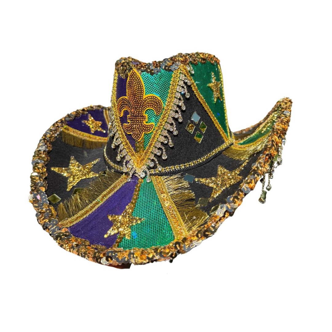 Mardi Gras Cowgirl Hat (made to Order Item): NOLA Fat Tuesday Cowboy ...