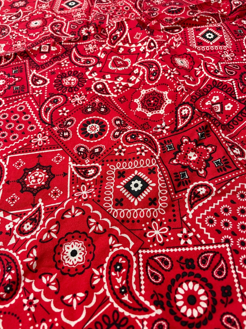 Red Paisley Bandana Cotton Fabric remnant Non-stretch - Etsy
