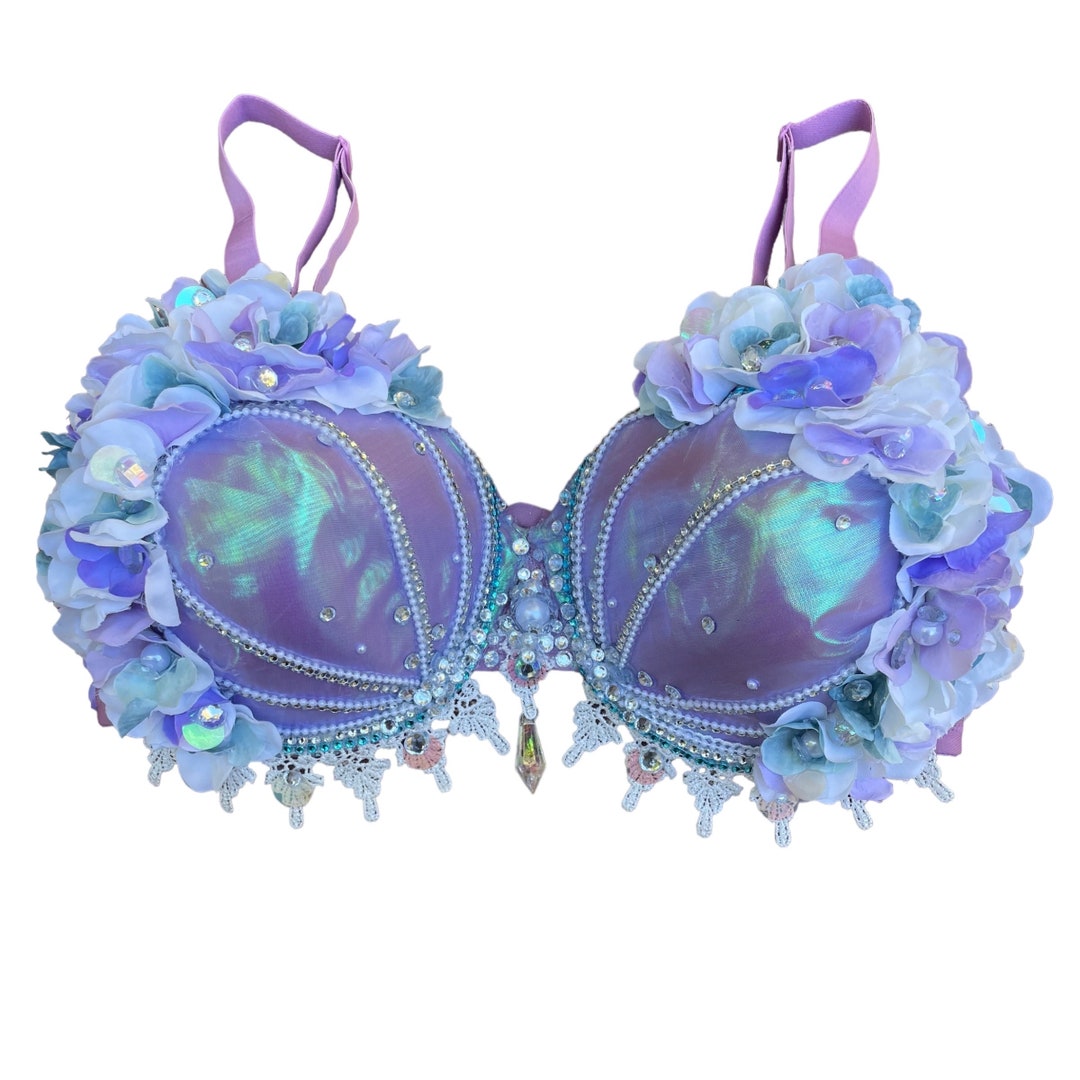 Premade 40DD: Iridescent Opal Mermaid Rave Bra Top ready to Ship Item ...