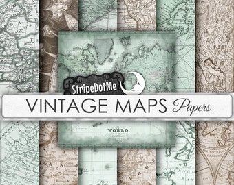 Blue Vintage Maps Digital Paper Pack Distressed Map Europe | Etsy