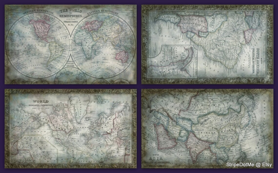 Vintage Maps, Digital Paper, 8.5x14 Blue Distressed Maps, Europe Maps ...