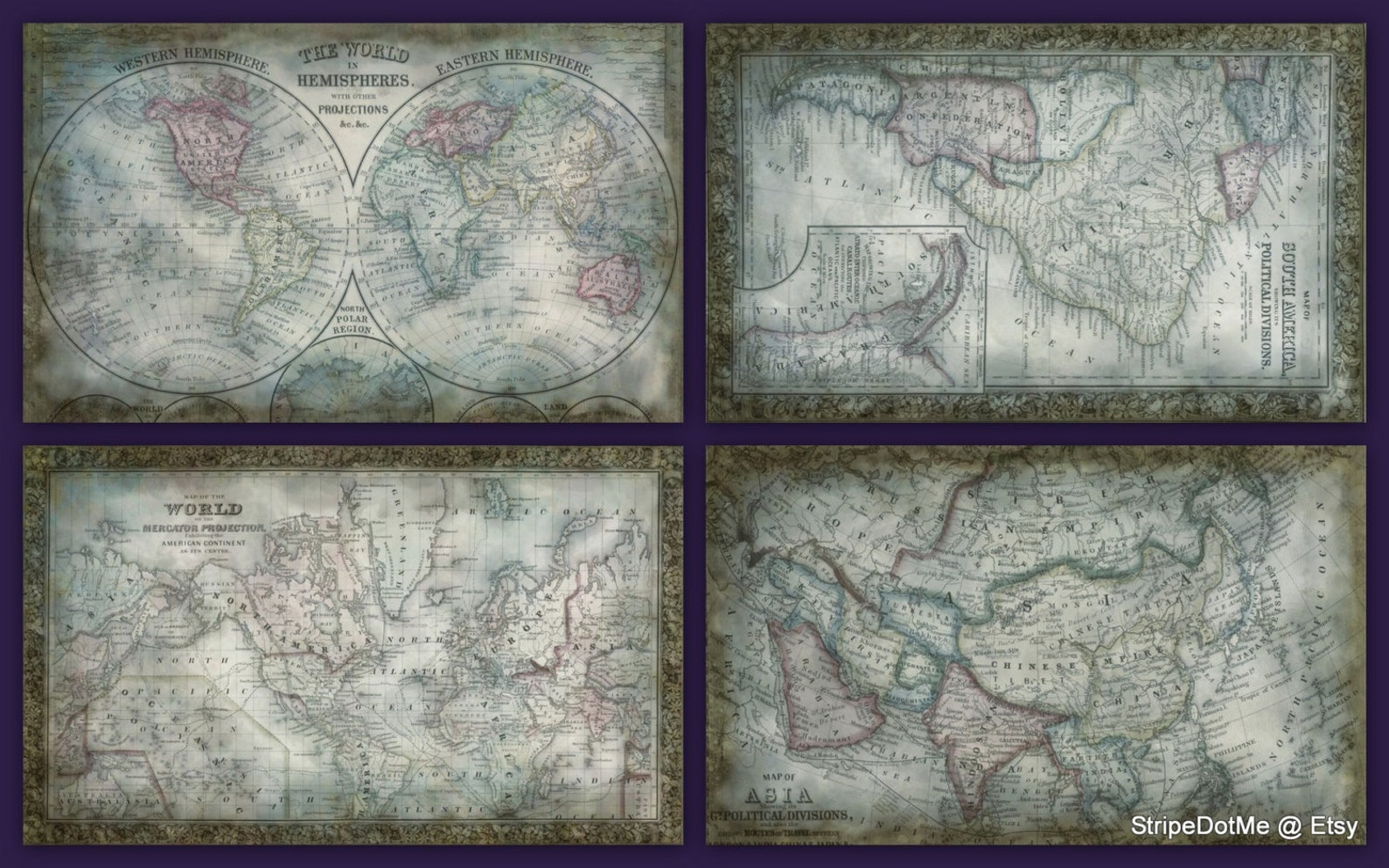 Vintage Maps, Digital Paper, 8.5x14 Blue Distressed Maps, Europe Maps ...