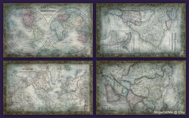 Vintage Maps, Digital Paper, 8.5x14 Blue Distressed Maps, Europe Maps ...