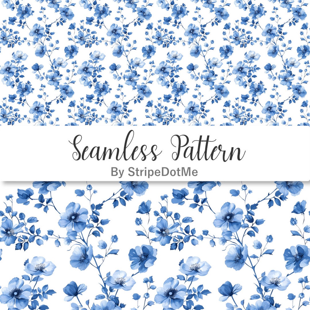 Blue Floral Digital Paper, Blue Paper, Blue Scrapbook Paper, Seamless ...