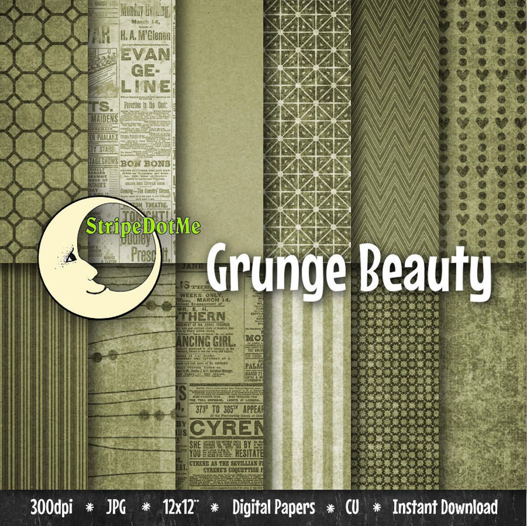 Digital Paper Pack, Digital Paper Green, Grunge Digital, Paper Digital ...