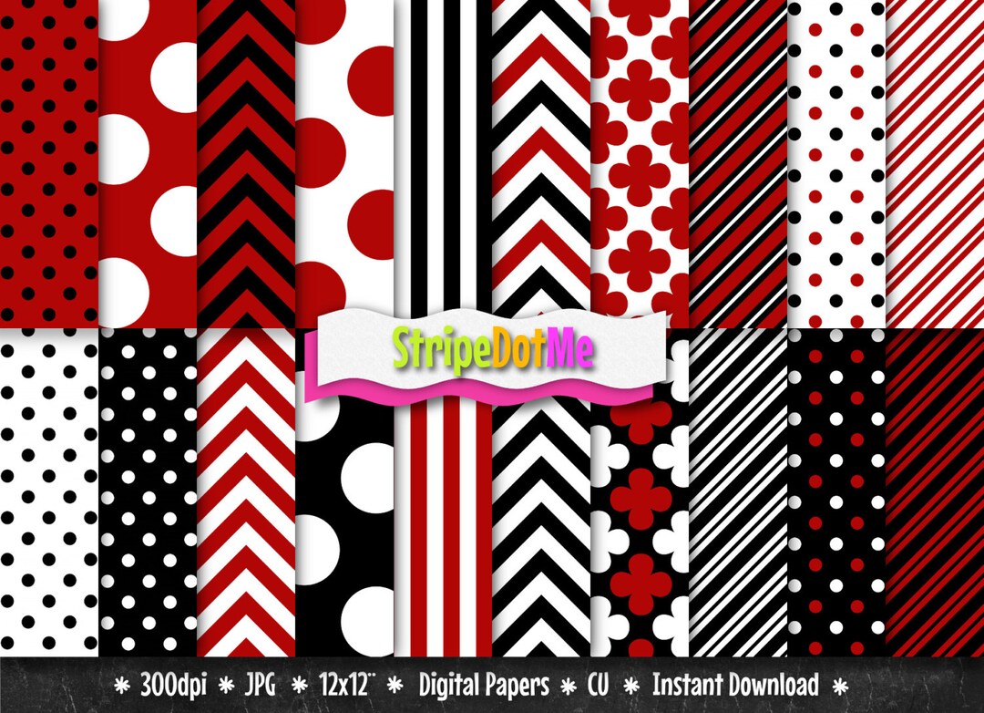 Red Digital Paper Pack Stripes Chevron Dots Red Papers White Chevron ...