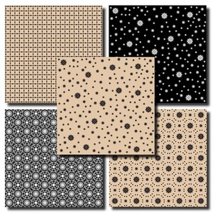Digital Paper Tan, Black and White Polka Dots Stripes Chevron Check 12 ...