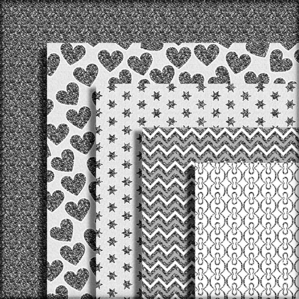 Silver Glitter Digital Paper Stars Stripes Dots Hearts Chevron - Etsy
