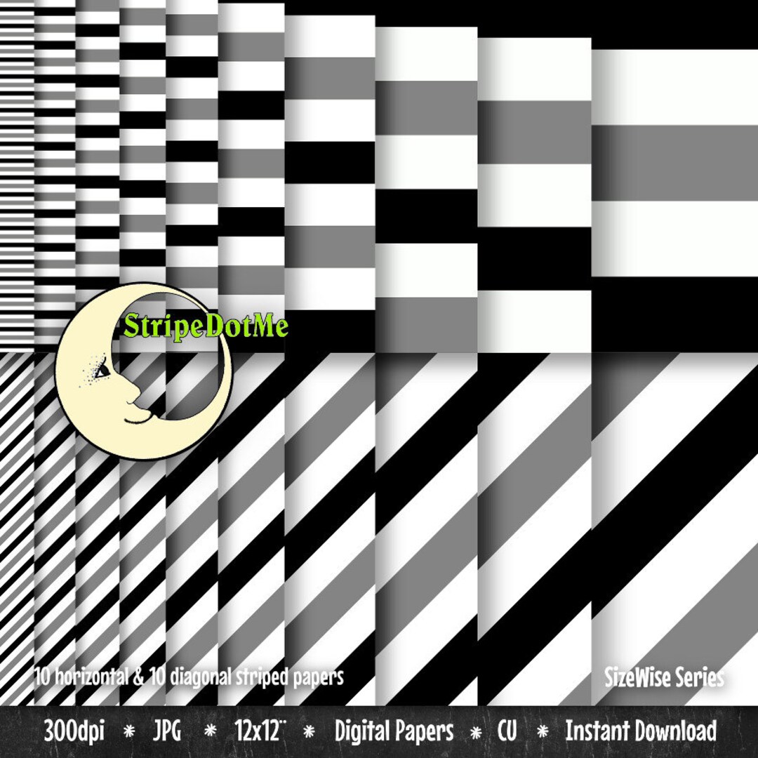 Stripe Digital Paper Black Gray White Stripes Diagonal Scrapbook Paper ...