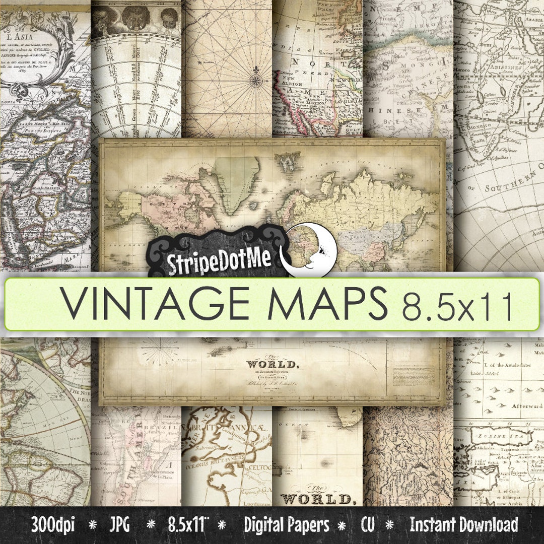 Vintage Maps Letter Size 8.5x11 Digital Paper Europe, Asia, Africa ...
