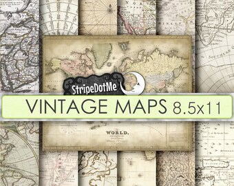 Vintage Maps Digital Paper 12 Designs Europe, Asia, Africa, America ...