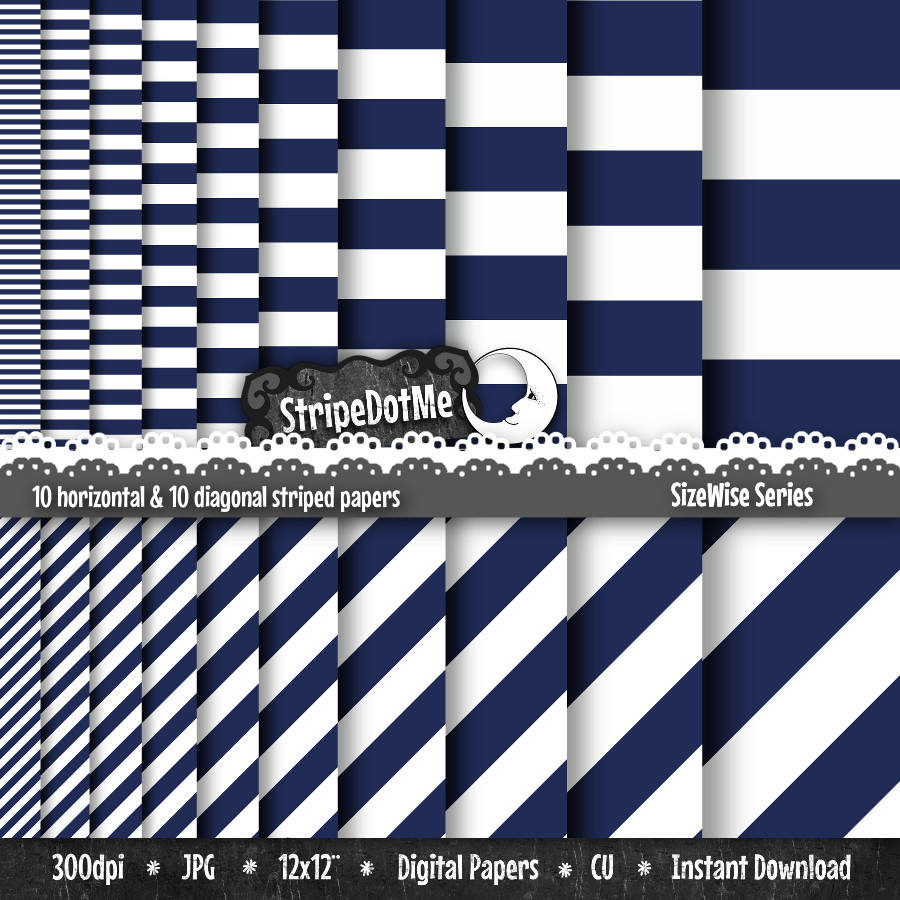 Navy Digital Paper, Blue Digital Paper, Navy Stripes, Navy Digital ...