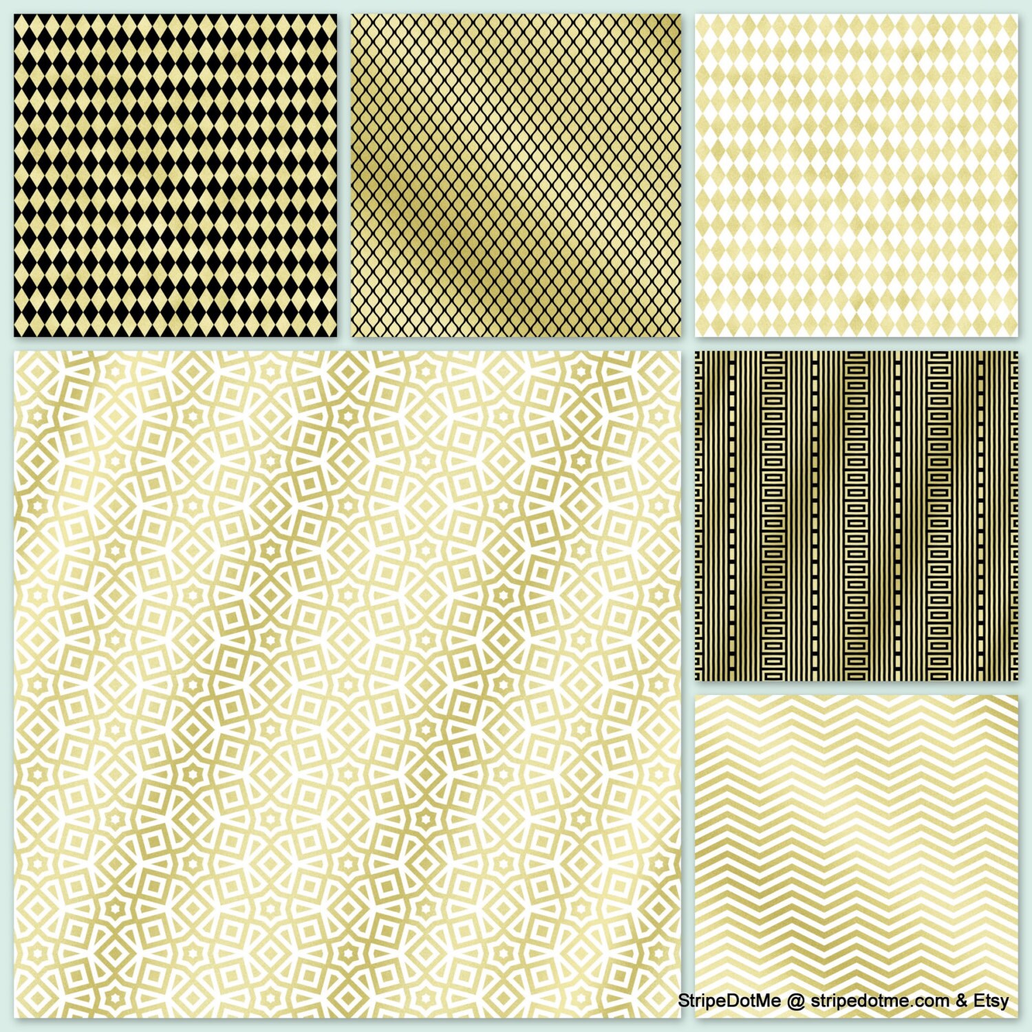 Gold Digital Paper Stripes Hearts Chevron Diamonds Geometric - Etsy