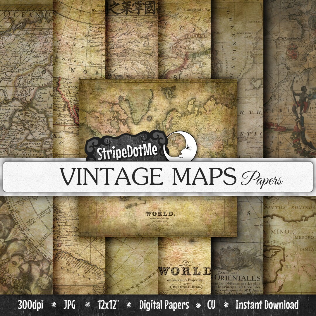 Vintage Maps Digital Paper Pack Europe, Asia, Africa, America, Old ...