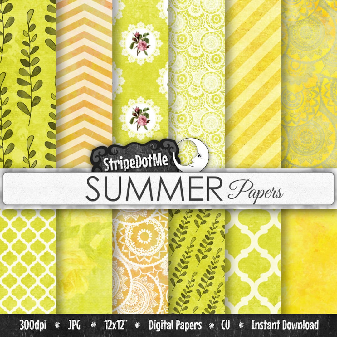 Summer Digital Paper, Scrapbook Paper, Green Paper, Digital Paper Pack ...
