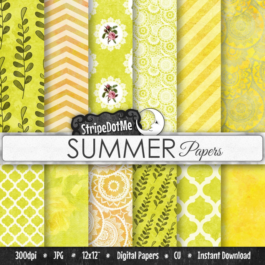Summer Digital Paper, Scrapbook Paper, Green Paper, Digital Paper Pack ...