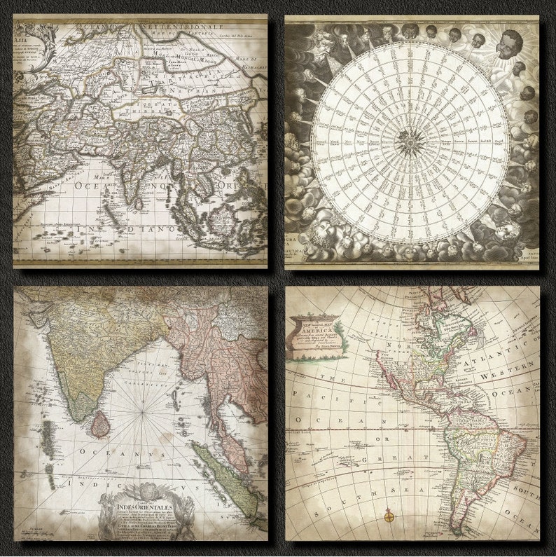 Vintage Maps Digital Paper 12 Designs Europe, Asia, Africa, America ...
