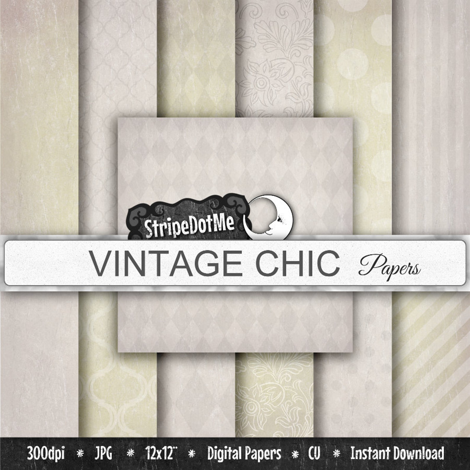 Vintage Grunge Digital Papers Pale Brown Green Vintage Stripes Dots ...