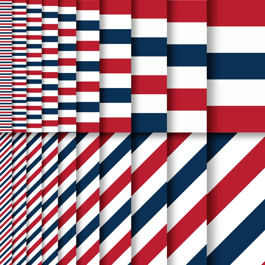 4th of July Digital Paper, Fourth of July, Red Blue Stripes, Patriotic ...