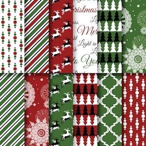Christmas Digital Paper Pack Red Green Deer Stripes Quatrefoil Dots ...