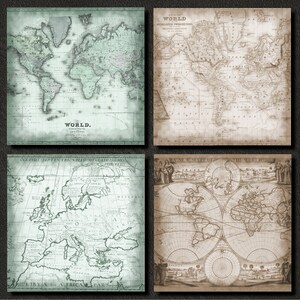 Vintage Maps Digital Paper 12 Designs Europe, Asia, Africa, America ...