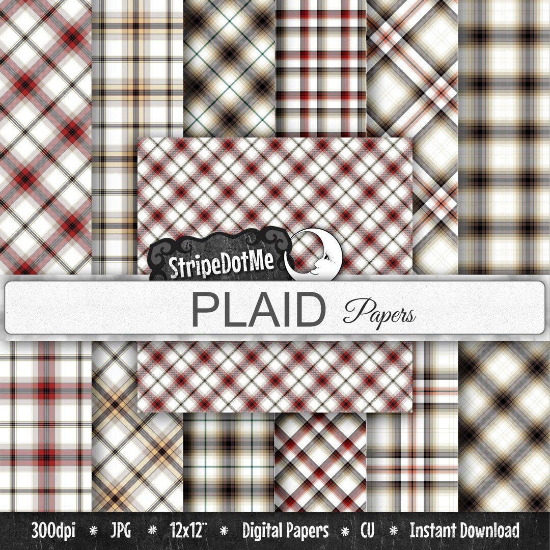 Plaid Digital Paper Tartan Check Red Light Brown Tan Gray White ...