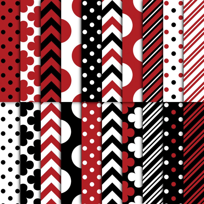 Red Digital Paper Pack Stripes Chevron Dots Red Papers White Chevron ...