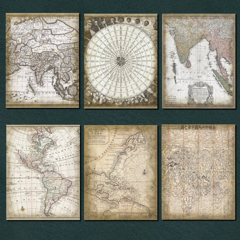 Vintage Maps Digital Paper Pack Letter Size 8.5x11 Europe Asia Africa ...