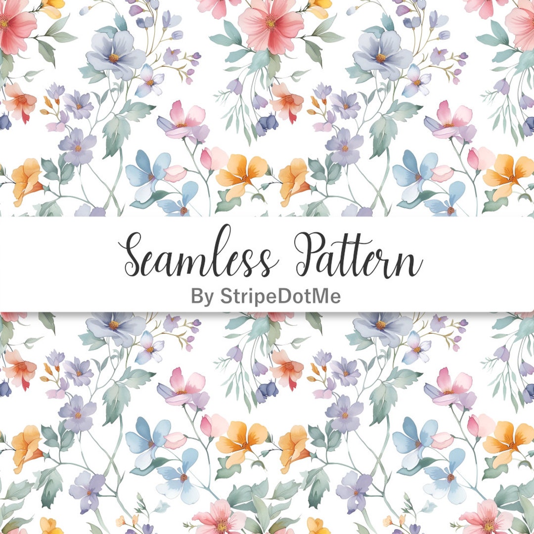 Pastel Spring Flowers Paper, Yellow Flower Paper, Blue Scrapbook Paper ...