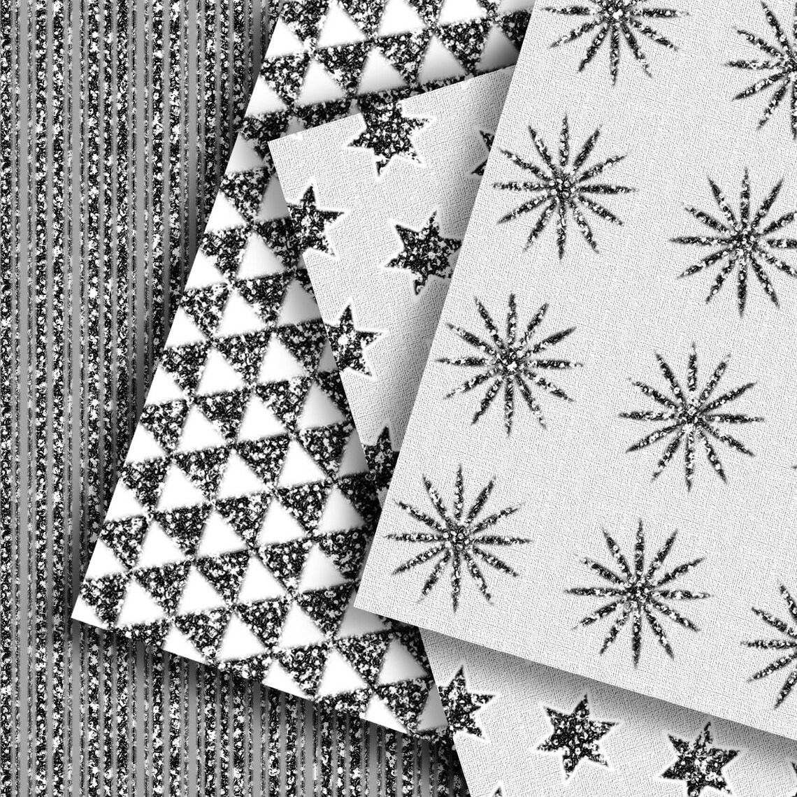 Silver Glitter Digital Paper Stars Stripes Dots Hearts Chevron 12 ...