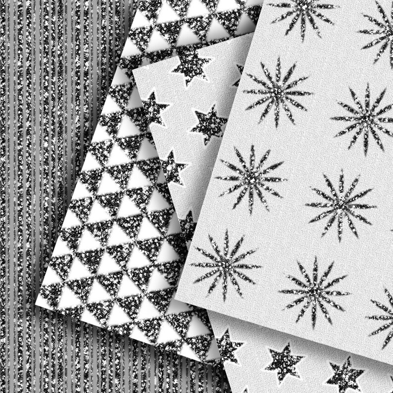 Silver Glitter Digital Paper Stars Stripes Dots Hearts Chevron 12 ...