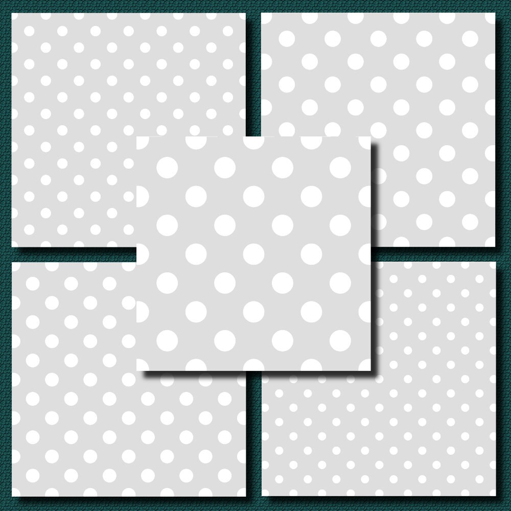 20 Digital Papers Gray and White Polka Dots Tiny to Giant 12" Papers ...