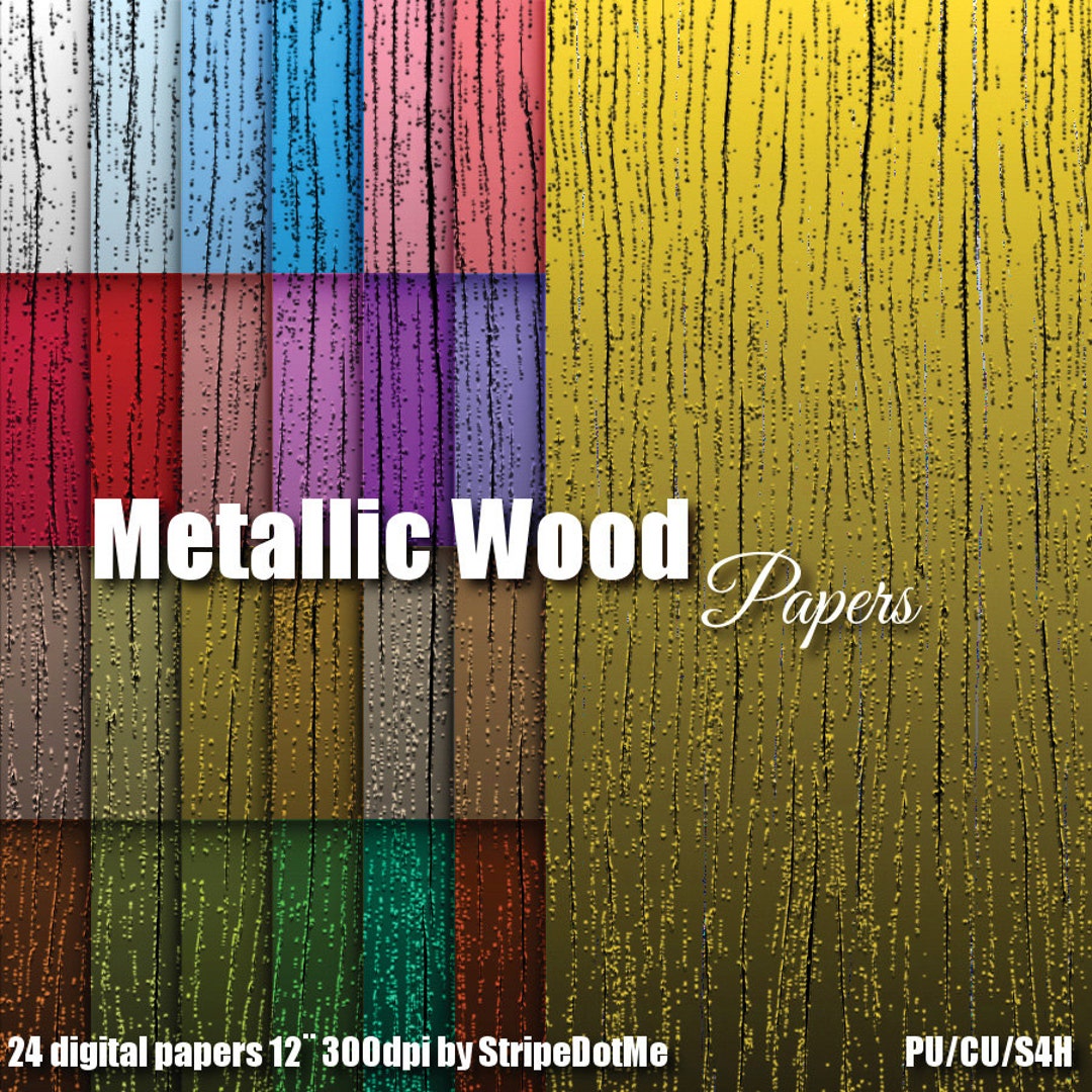 Metallic Wood Digital Paper Silver Gold Foil Blue Gray Green Purple Red ...