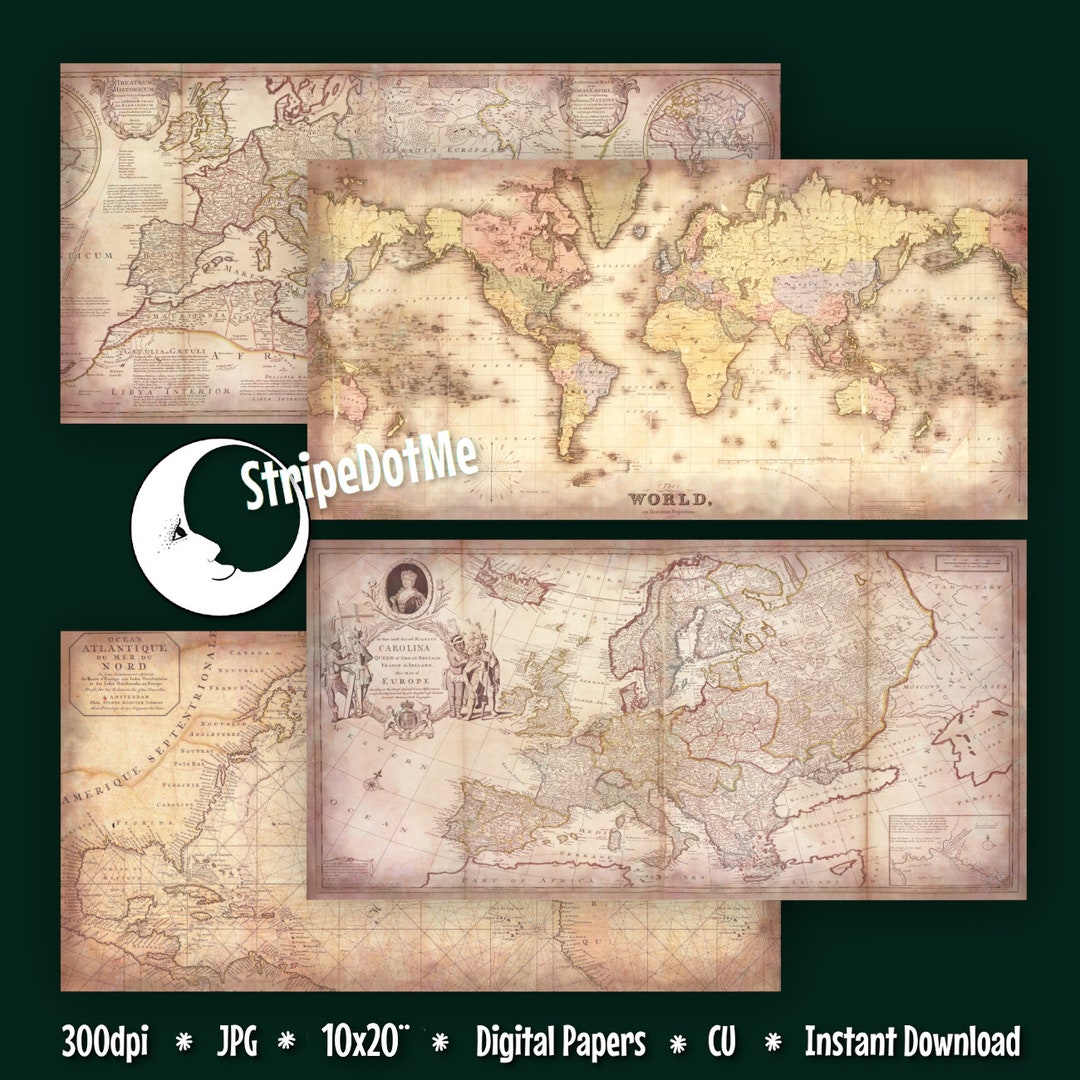 Old Maps Digital Paper, 10x20, Vintage Maps, Map Wrapping Paper, Big ...