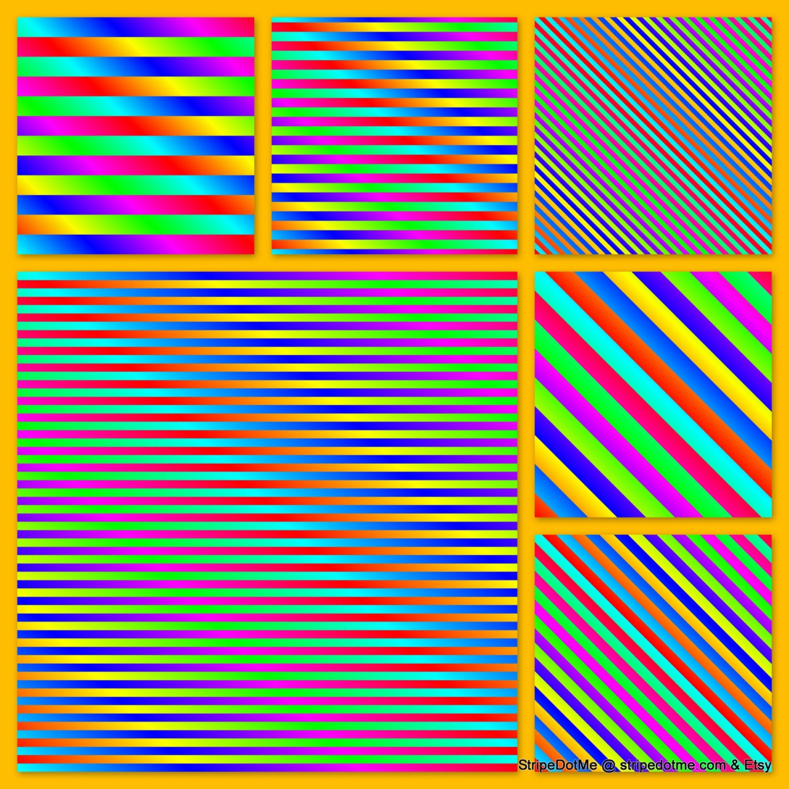 Rainbow Stripe Digital Papers Pack Horizontal Diagonal Bright ...