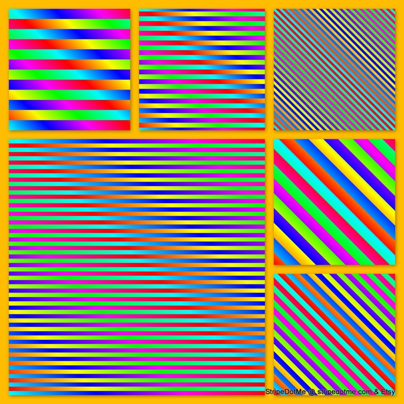 Rainbow Stripe Digital Papers Pack Horizontal Diagonal Bright ...