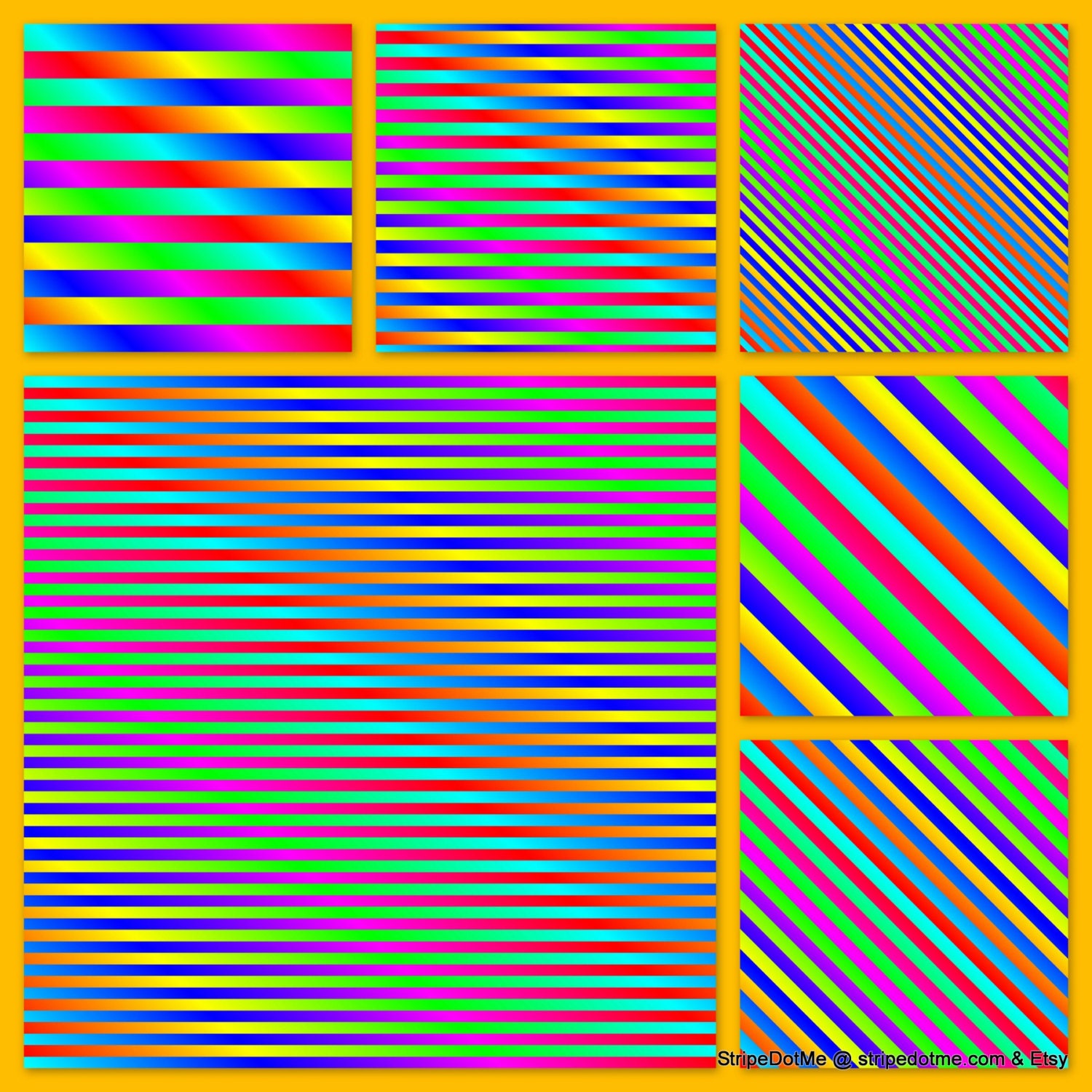 Rainbow Stripe Digital Papers Pack Horizontal Diagonal Bright ...