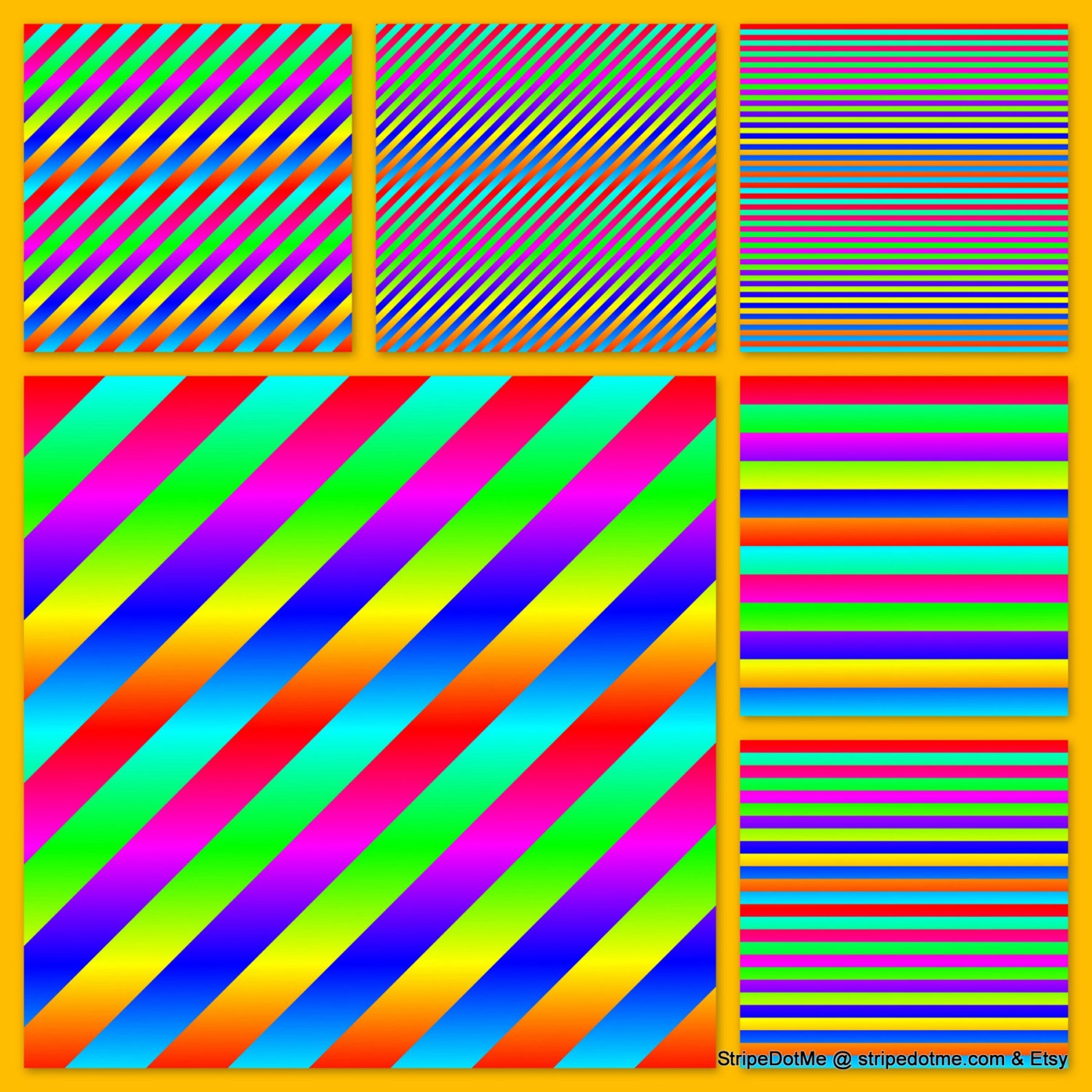 Rainbow Stripe Digital Papers Pack Horizontal Diagonal Bright ...