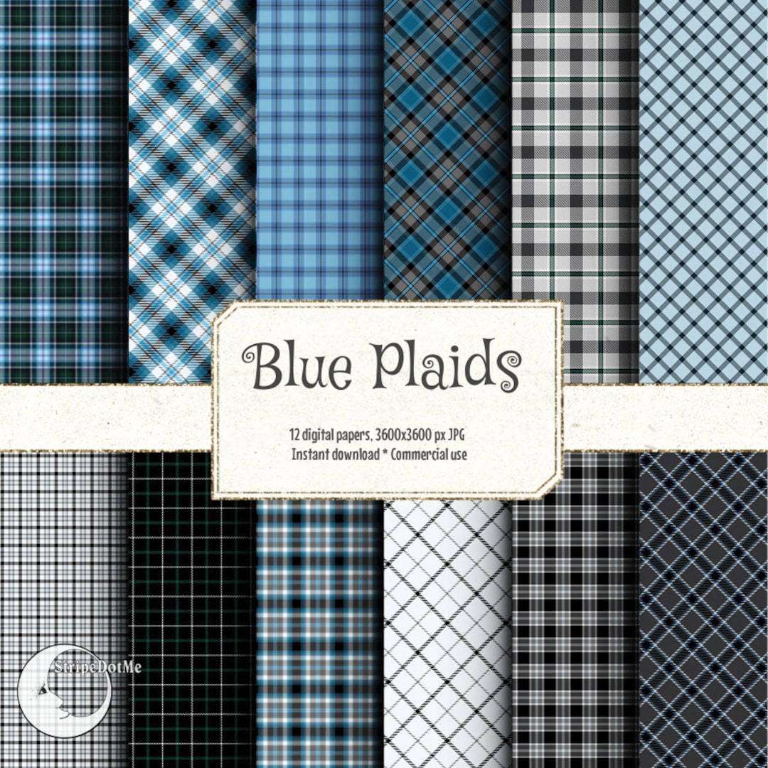 Blue Plaid Digital Paper Pack - Plaid Textures, Plaid Digital Papers ...