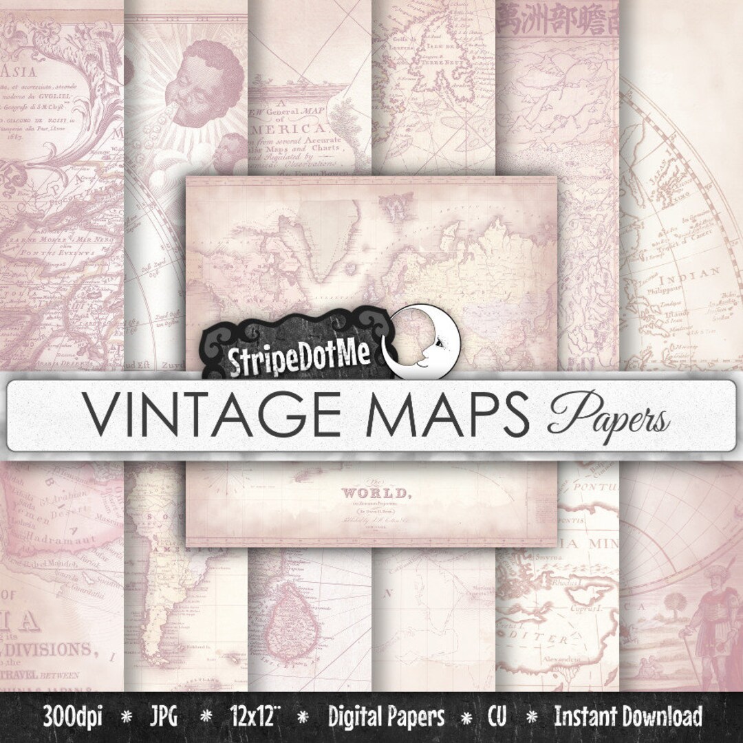 Antique Maps, Vintage Maps Digital, Digital Paper, Scrapbook Paper ...