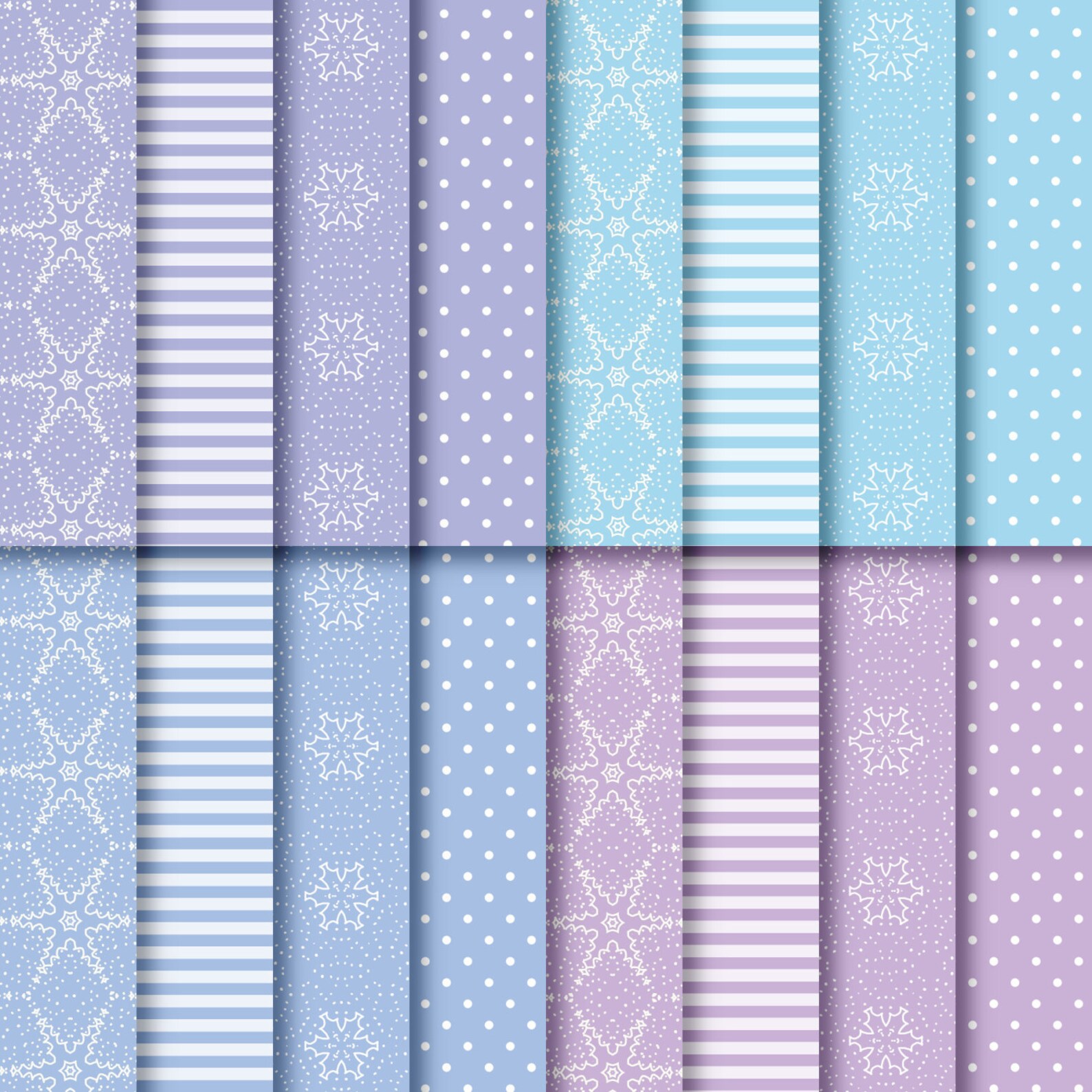 Winter Digital Paper Pastel Blue Purple Mint Tinted Stars Stripes Dots ...