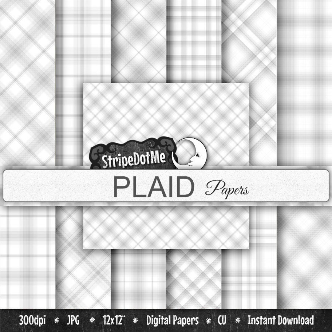 Plaid Digital Paper Tartan Check Light Gray White Scrapbook Cards ...