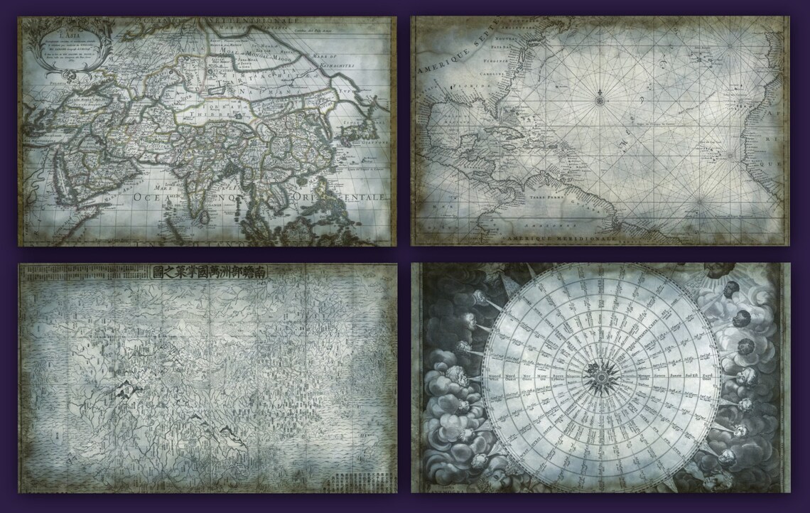 Vintage Maps, Digital Paper, 8.5x14 Blue Distressed Maps, Europe Maps ...