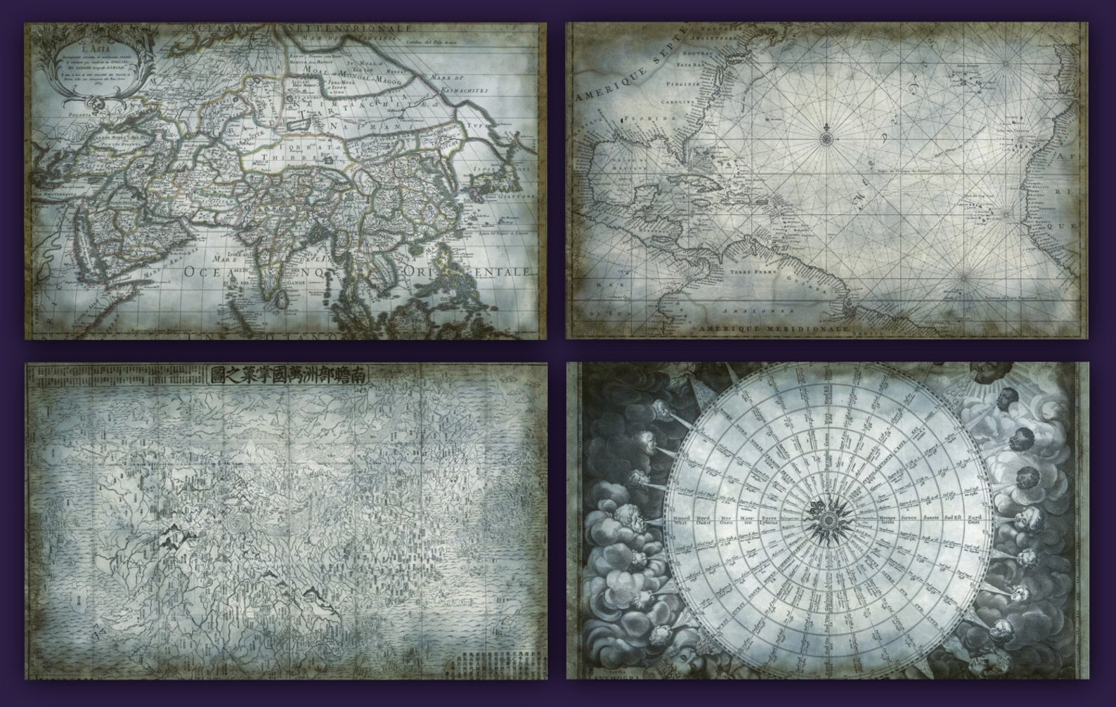 Vintage Maps, Digital Paper, 8.5x14 Blue Distressed Maps, Europe Maps ...