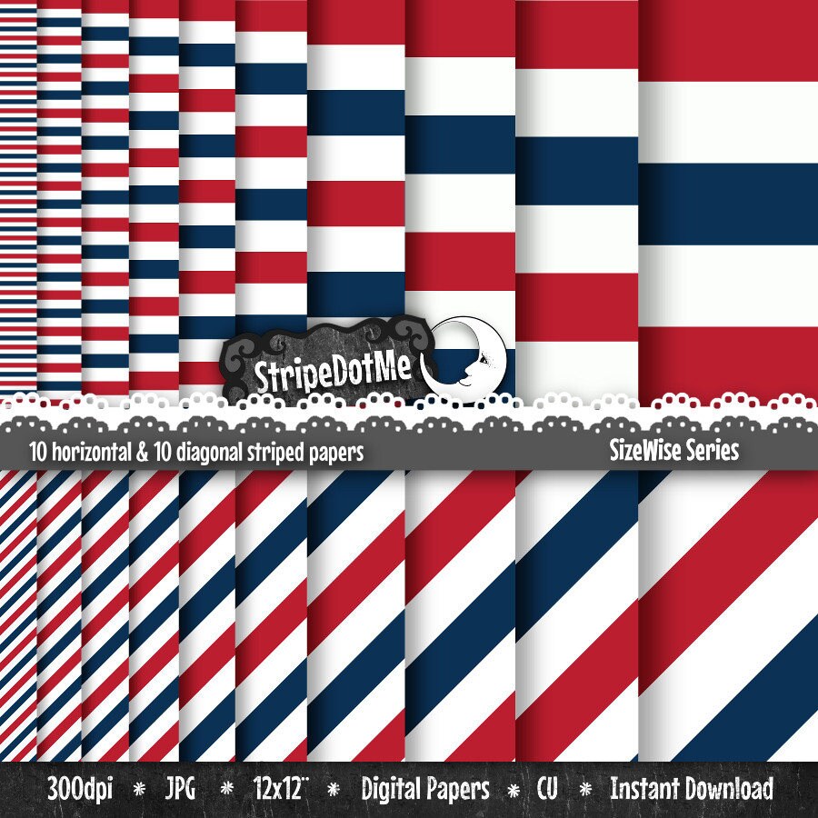 4th of July Digital Paper, Fourth of July, Red Blue Stripes, Patriotic ...
