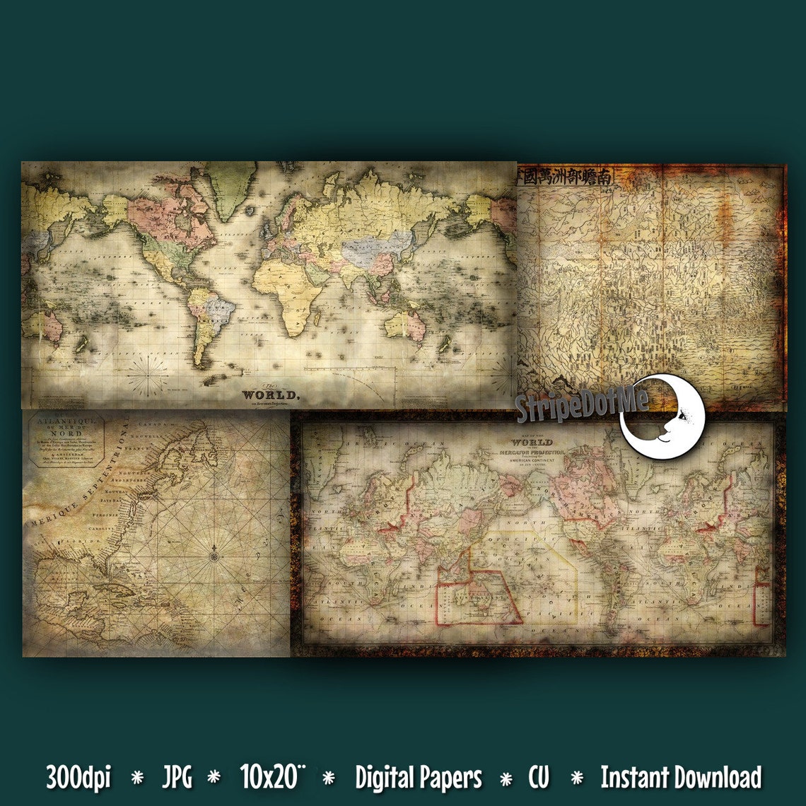Old Maps Digital Paper, 10x20, Vintage Maps, Map Wrapping Paper, Asia ...
