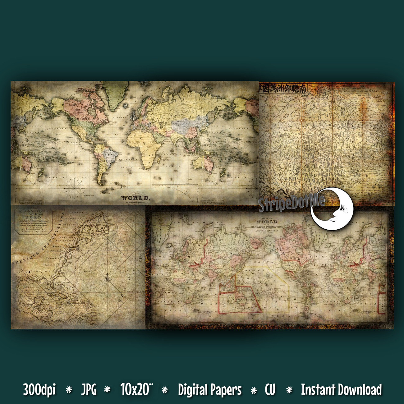 Paper, Party & Kids Vintage maps 8.5x11 digital paper scrapbooking old ...